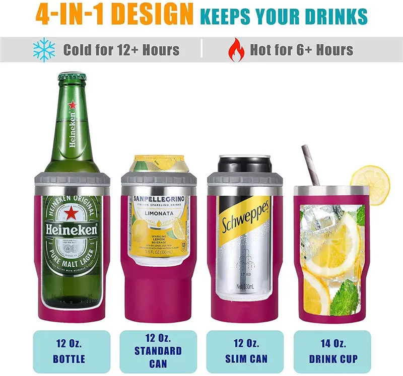 Stainless Steel 4 In 1 Can Cooler Tumbler Vacuum Cold Cans Holder For ...