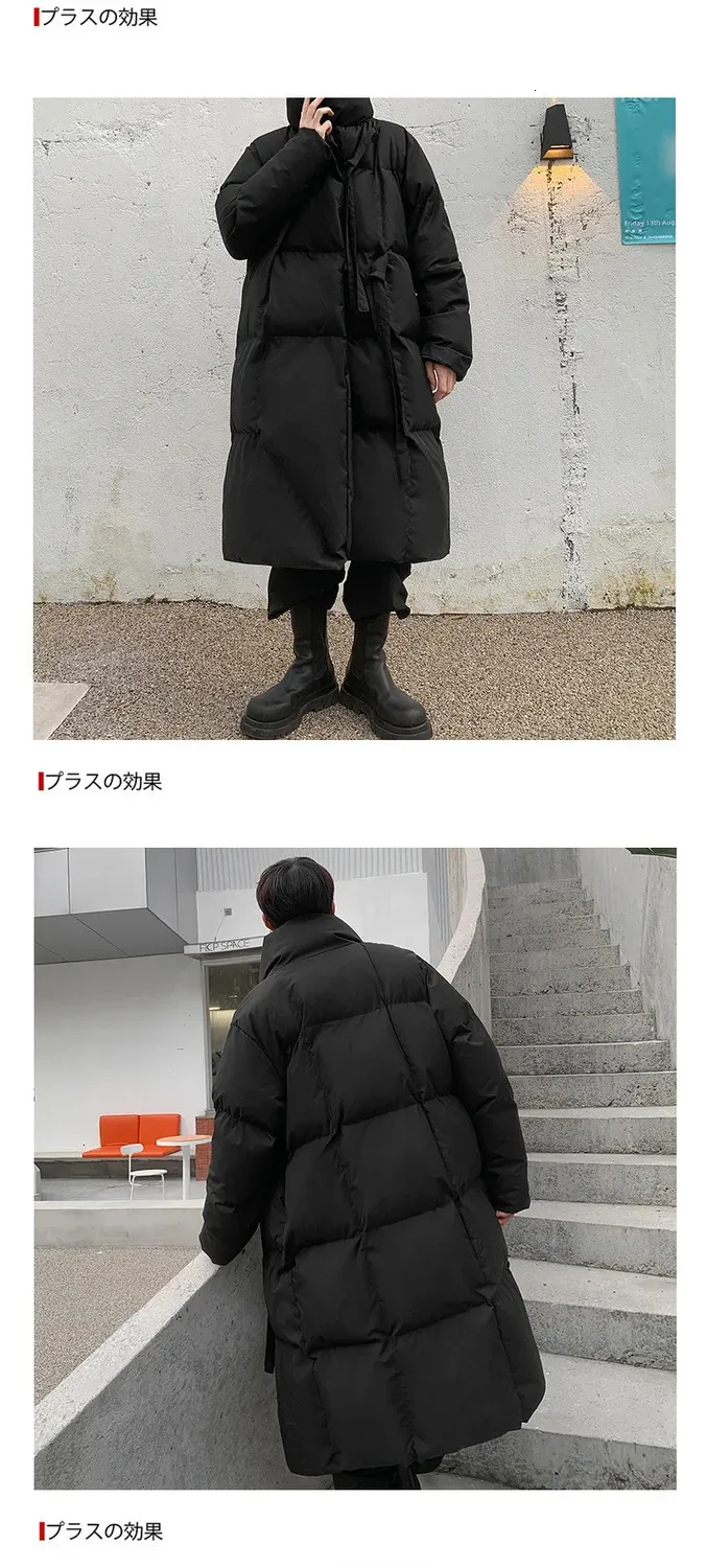 Men's Black Down Cotton Winter Parka - Stand Collar, Long Sleeves ...