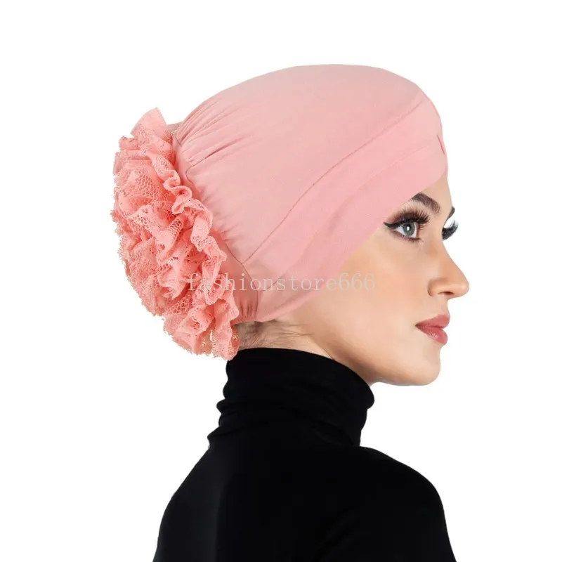Forehead Cross Beanie Flower Bonnet Muslim Inner Hijab Hat Women's ...