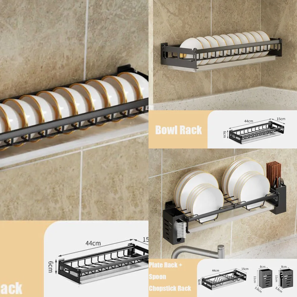 Wall Mounted Dish Rack, Hanging Dish Drainer Rack Space Saving Kitchen ...