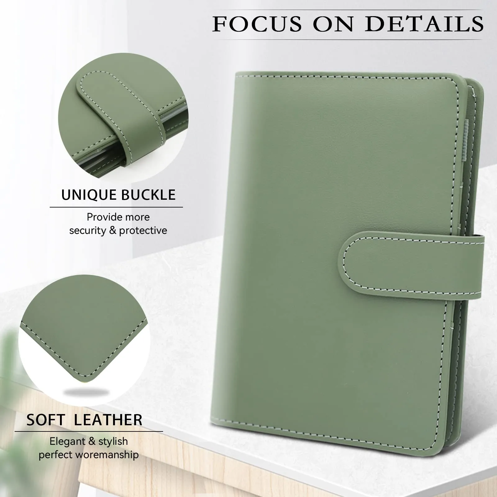 Cash Budget Binder A6 PU Leather Notebook with Clip-On Binder Pockets ...