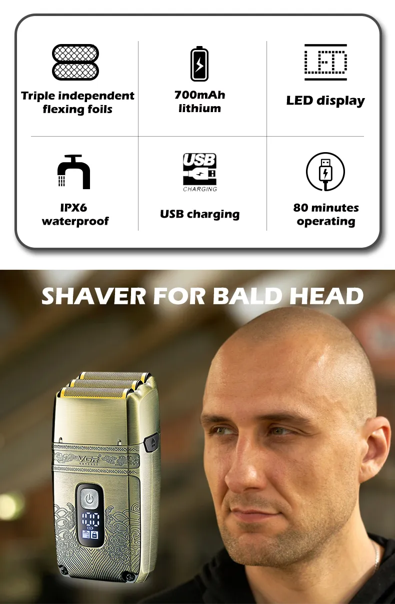 Electric Shaver For Men Professional Titanium Blade Triple Foil Shaver ...