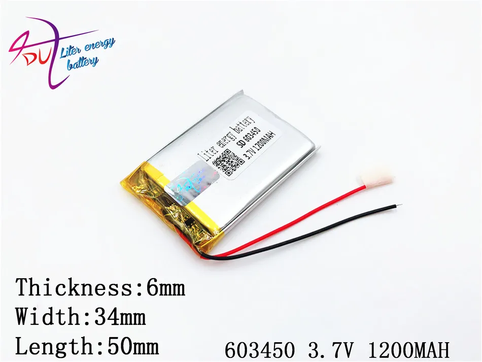603450 Battery, 3.7V 1200mAh Li-Polymer with PCB, for Mp3, Mp4, Mp5 ...