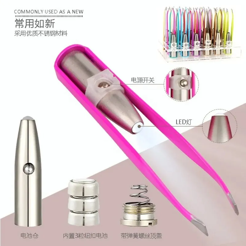 LED Eyebrow Tweezers Kit: Precision Stainless Steel Hair Remover Tool ...