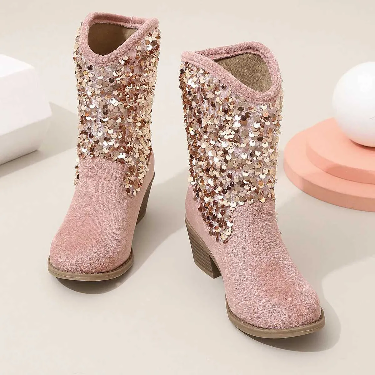 Girls Glitter Chelsea Boots, Thick High Heels, Soft Princess Style ...