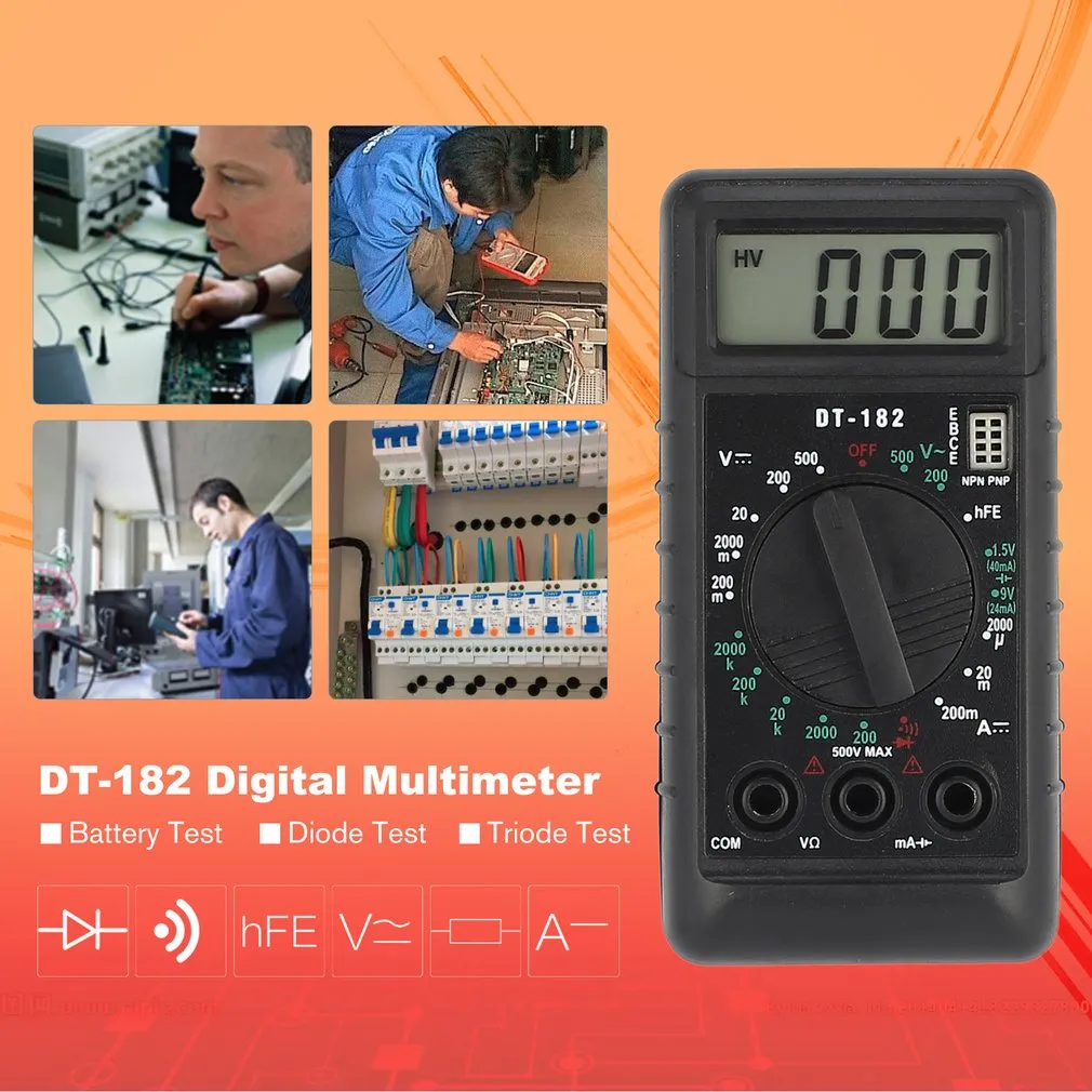 Multifunctional DT-182 Digital Mini Multimeter DC/AC Voltage Current ...