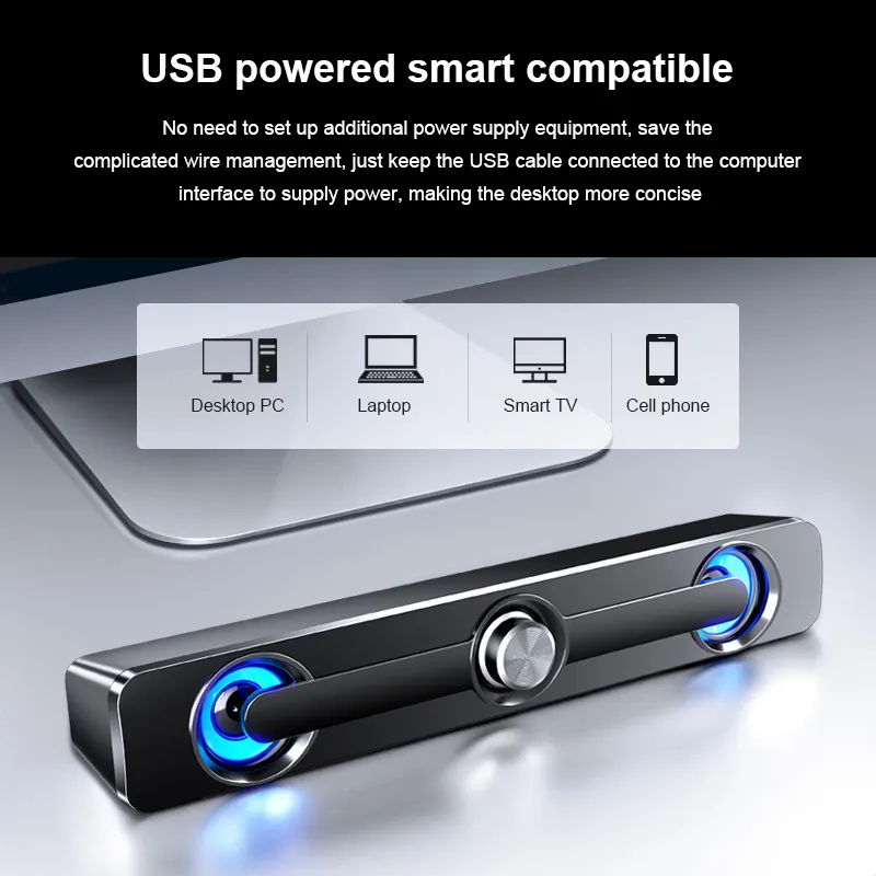 Powerful USB Wired Computer bluetooth speaker with Subwoofer Bass, LED ...