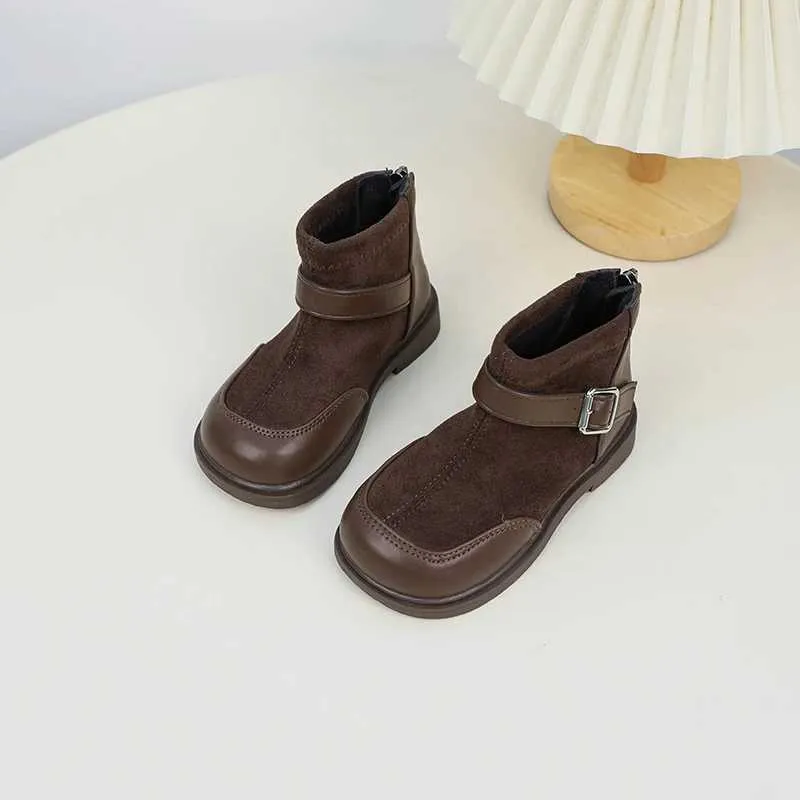 Black Patchwork Ankle Boots for Girls - Cotton, Anti-Slip, Short ...