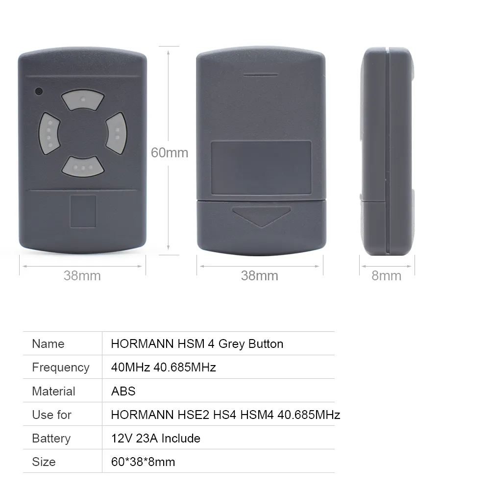 Replacement Remote Control for HORMANN HS4 HS2 HSM2 HSM4 HSE2 HSE4 40 ...