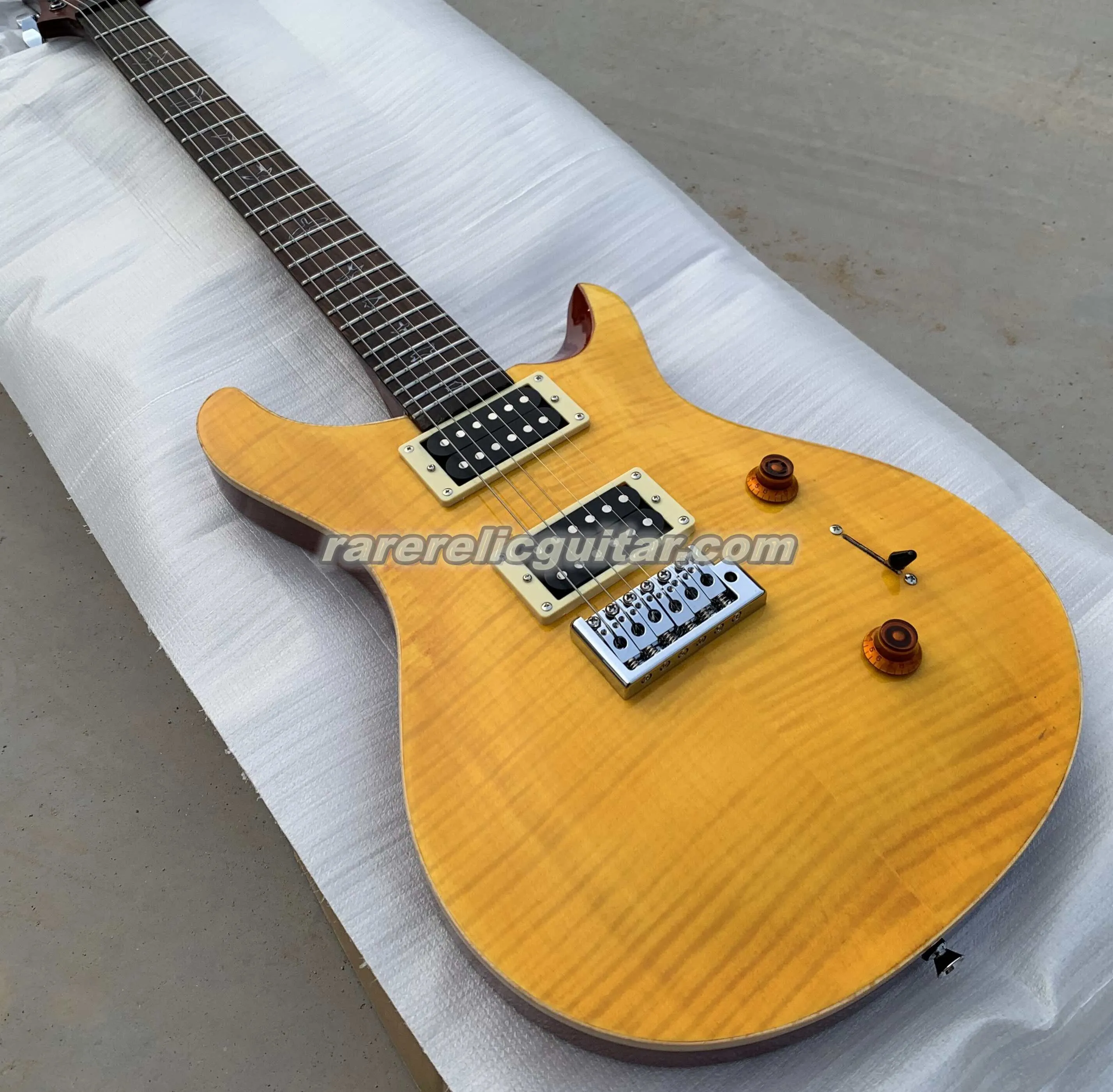 Electric Guitar, Reed Yellow Flame Maple Top, Pearl Ring Inlay, Tremolo ...