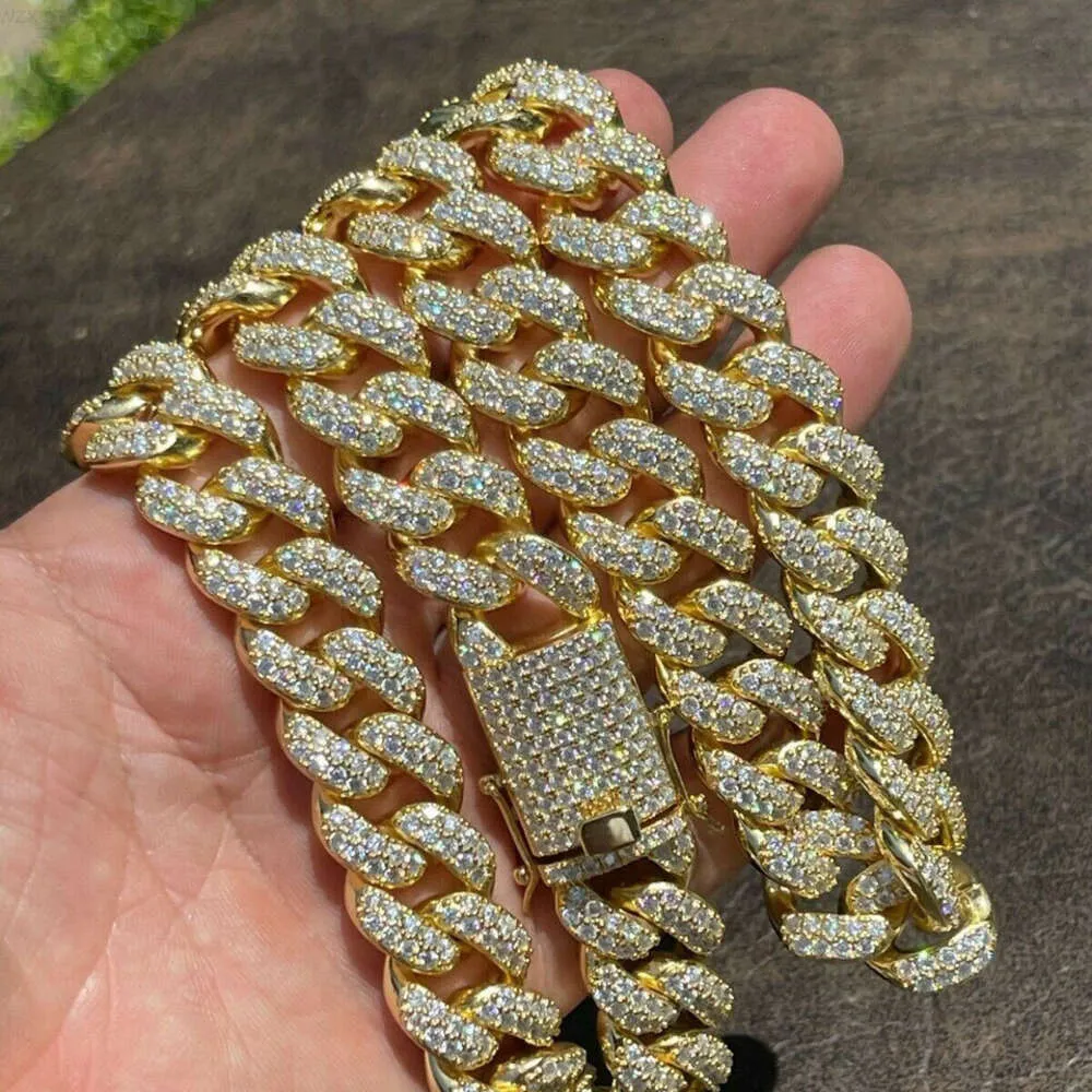Iced Out Miami Cuban Lab Diamond Cuban Chain Gold Plated, 12mm/18mm ...