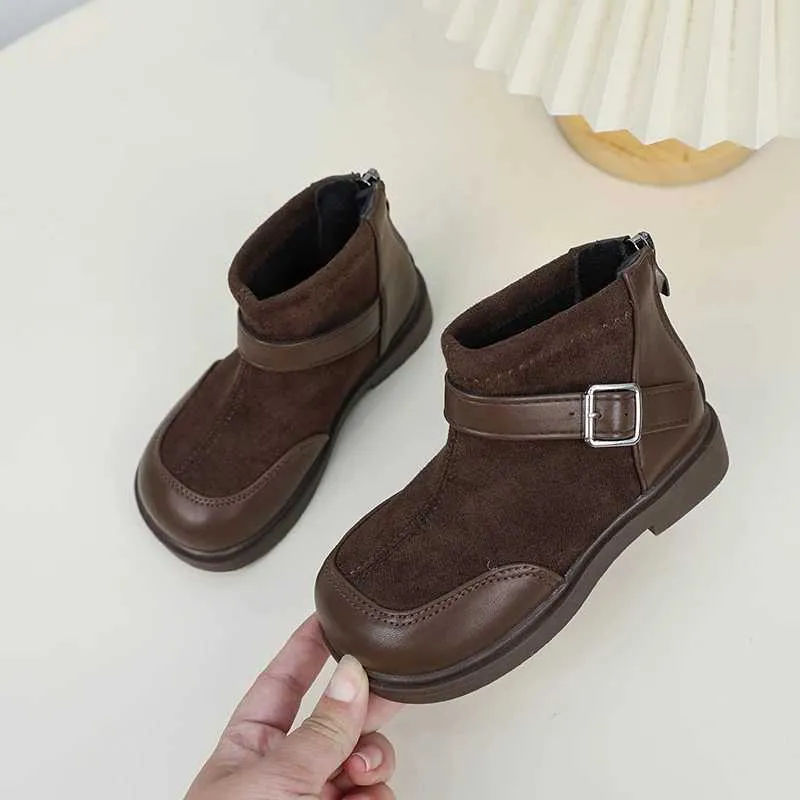 Black Patchwork Ankle Boots for Girls - Cotton, Anti-Slip, Short ...