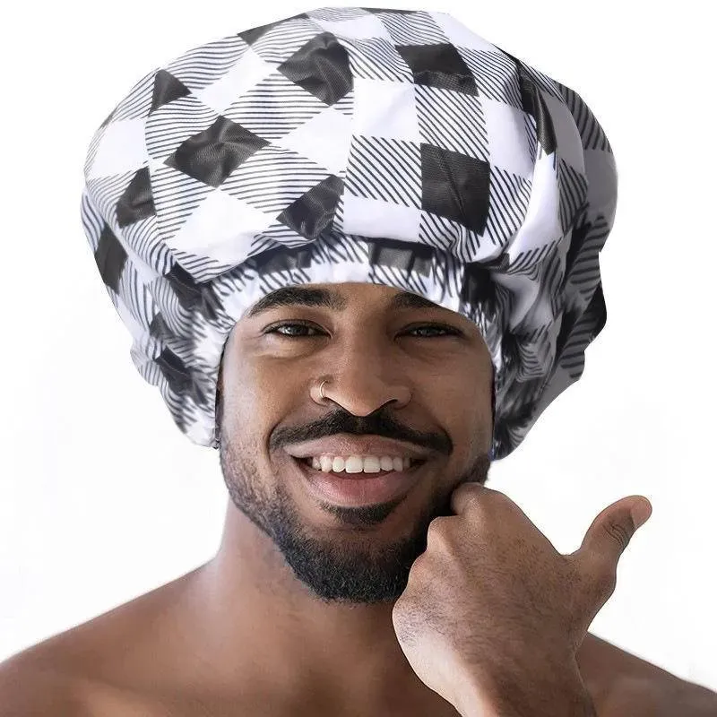 DHgate.com:Double-Layer Terry Cloth Lined Waterproof Shower Cap for Men ...