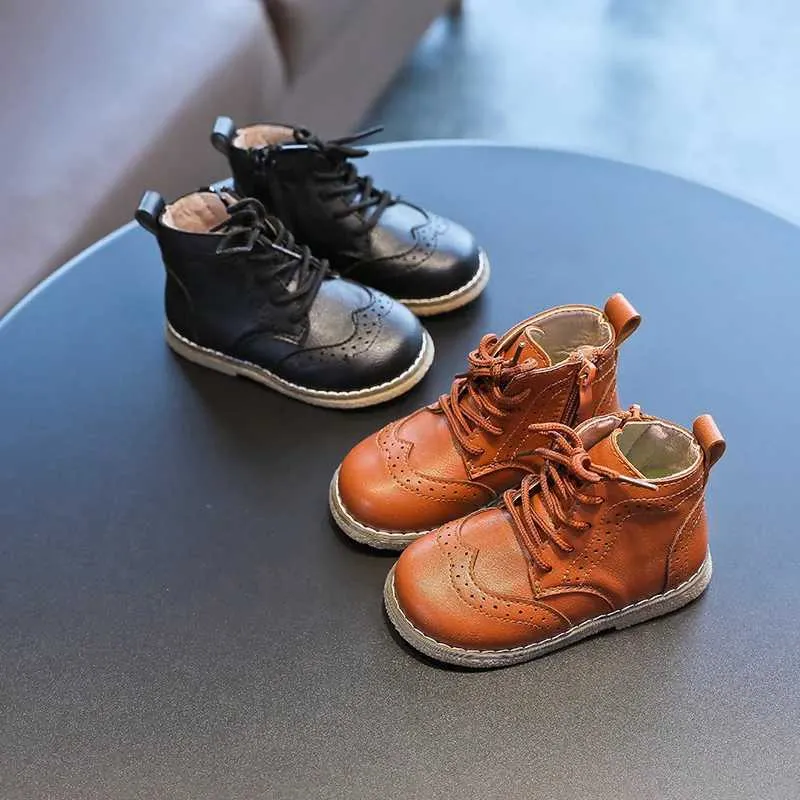 Kids Leather Boots Autumn Winter Fashion Solid Color Retro Boots For ...