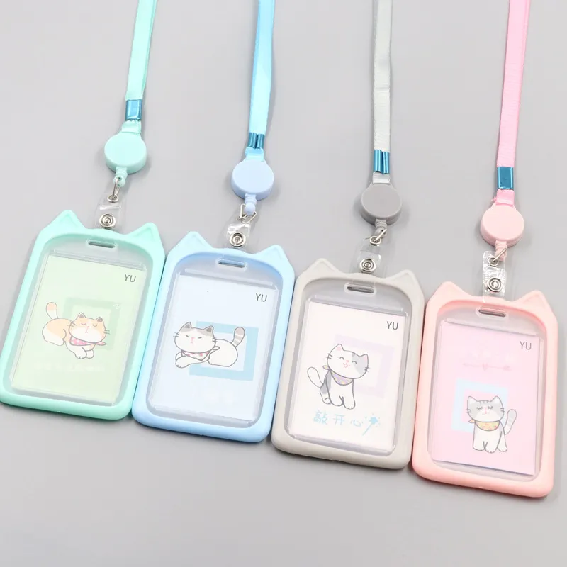 Cute Cat ID Card Holder Wallet - Cartoon Bus Card Cover, Credit Card ...