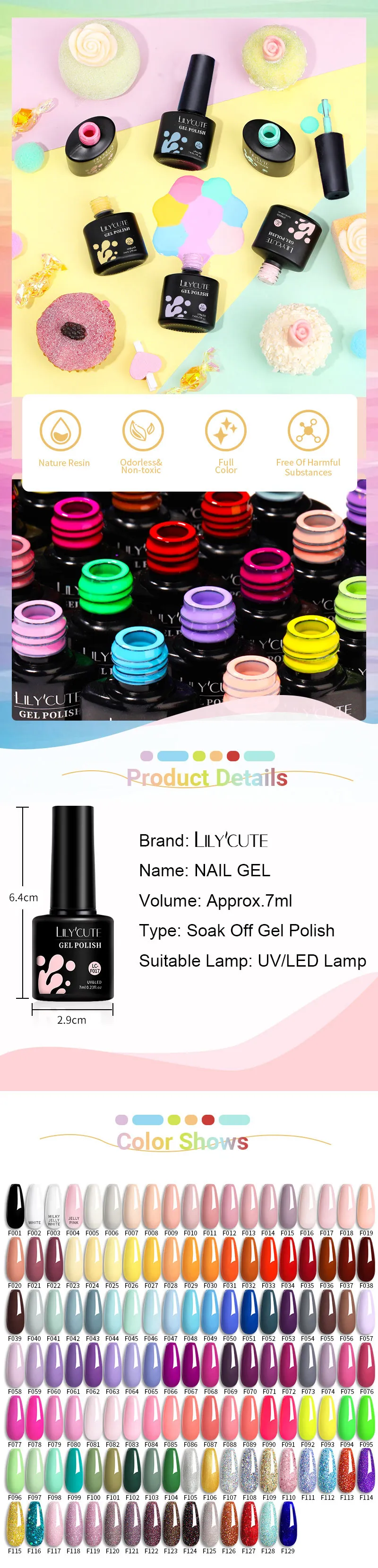 LILYCUTE 6-Piece Nude Glitter Gel Nail Polish Kit with Spring Colors ...