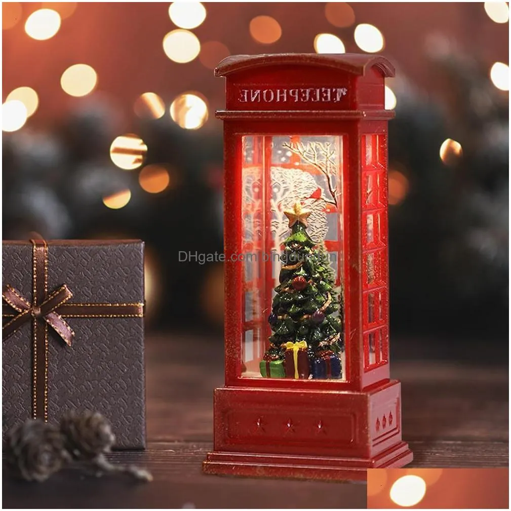 Vintage Luminous Christmas Small Telephone Booth With Lantern, Tree ...