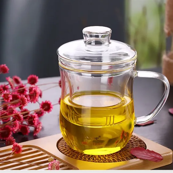 DHgate.com:Office glass cup filter bubble tea cup single layer with lid ...