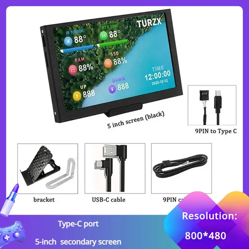 AIDA64 5 Inch IPS Type C Secondary Monitor USB LCD Display Screen With ...