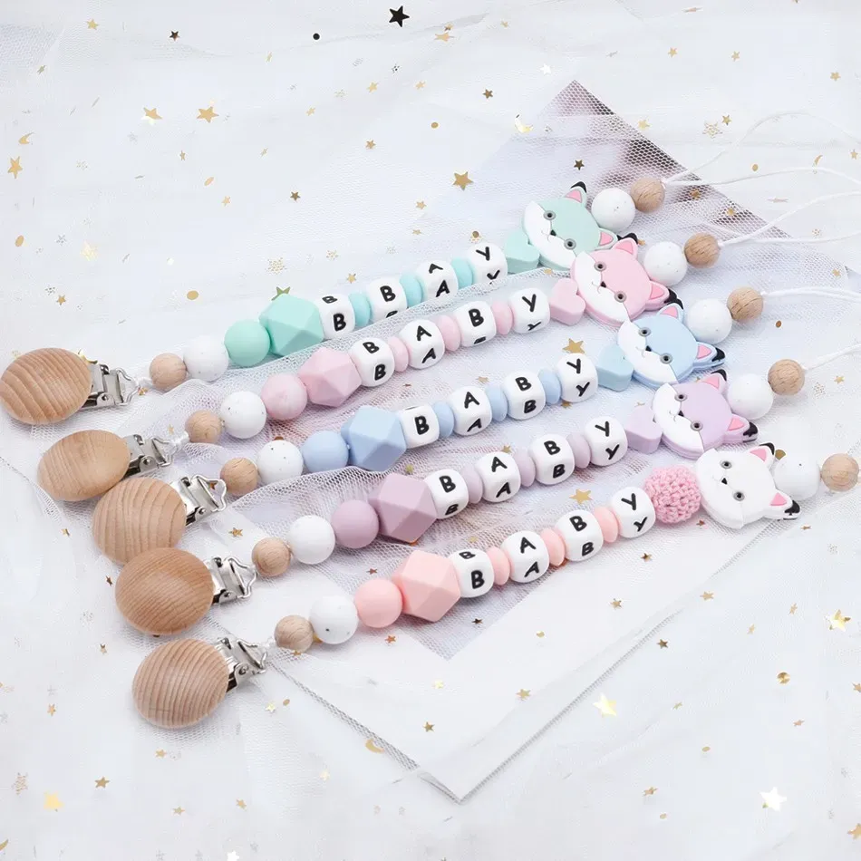 Personalized Silicone Beaded Baby chain pacifier with Name and Number ...