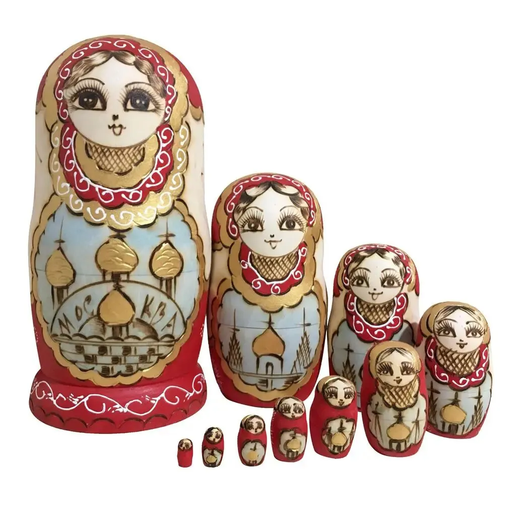10 Hand Drawn Cute Animal Wooden Russian Nest Dolls Matryoshka Toys ...