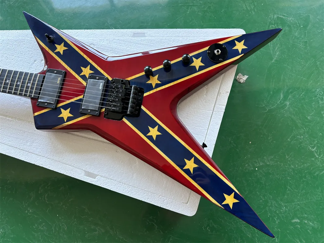 Hand Painted Confederate Flag Red Flying V Electric Guitar With Floyd ...