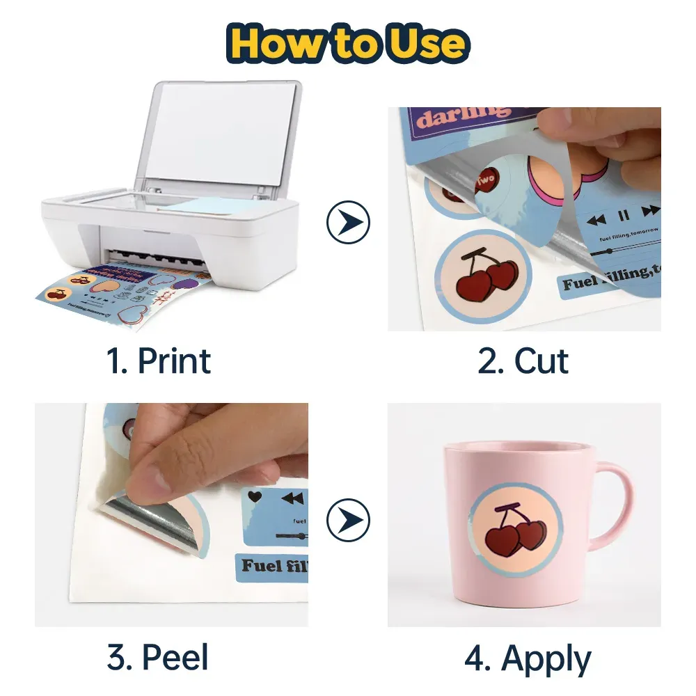 10 Sayfa Yazdırılabilir Vinil Çıkartma Kağıdı A4 Mürekkep Püskürtmeli ...