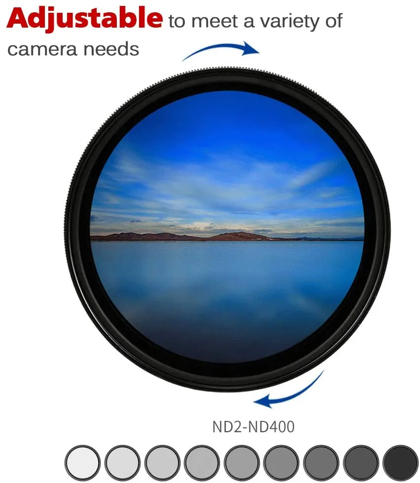 Fader ND Filter - Variable ND2-ND400 for Cameras & Photo 37mm, 40.5mm, 43mm, 46mm, 49mm, 52mm ...