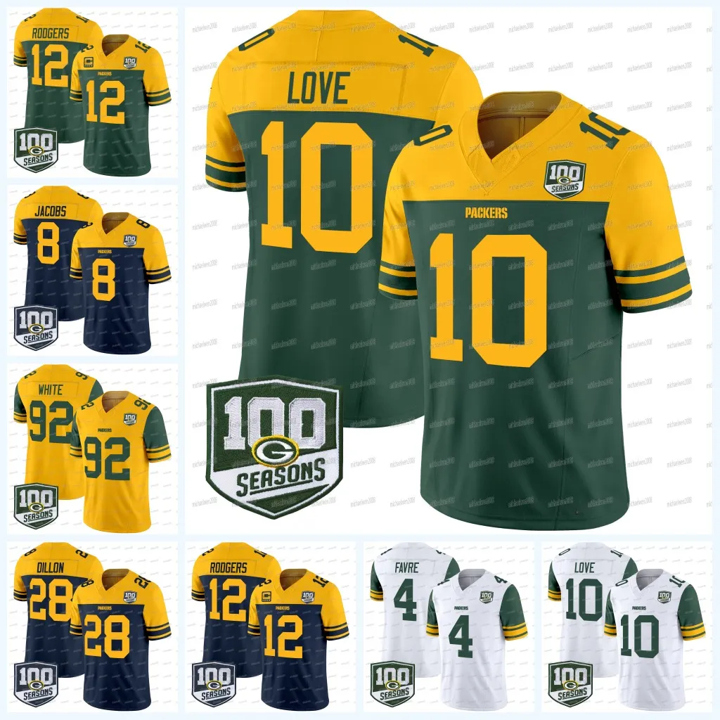 10 Love 87 Doubs 4 Favre Packeres Throwback 100th Season Patch Jerseys ...