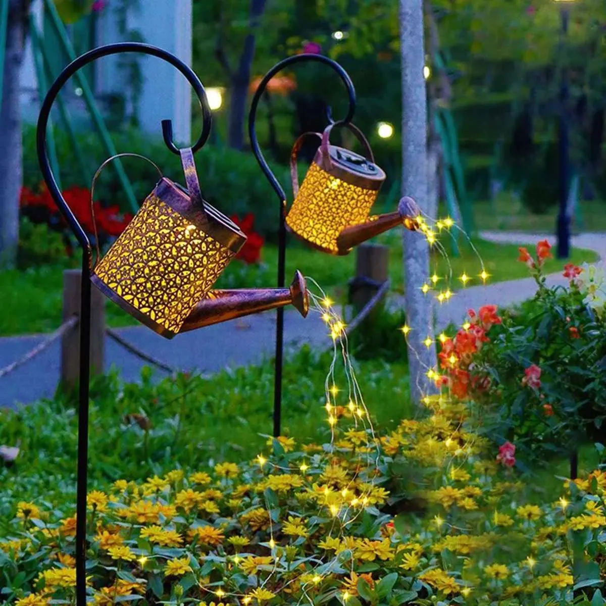 Outdoor Solar Fairy Lights: Garden Shower Watering Can Light With LED ...