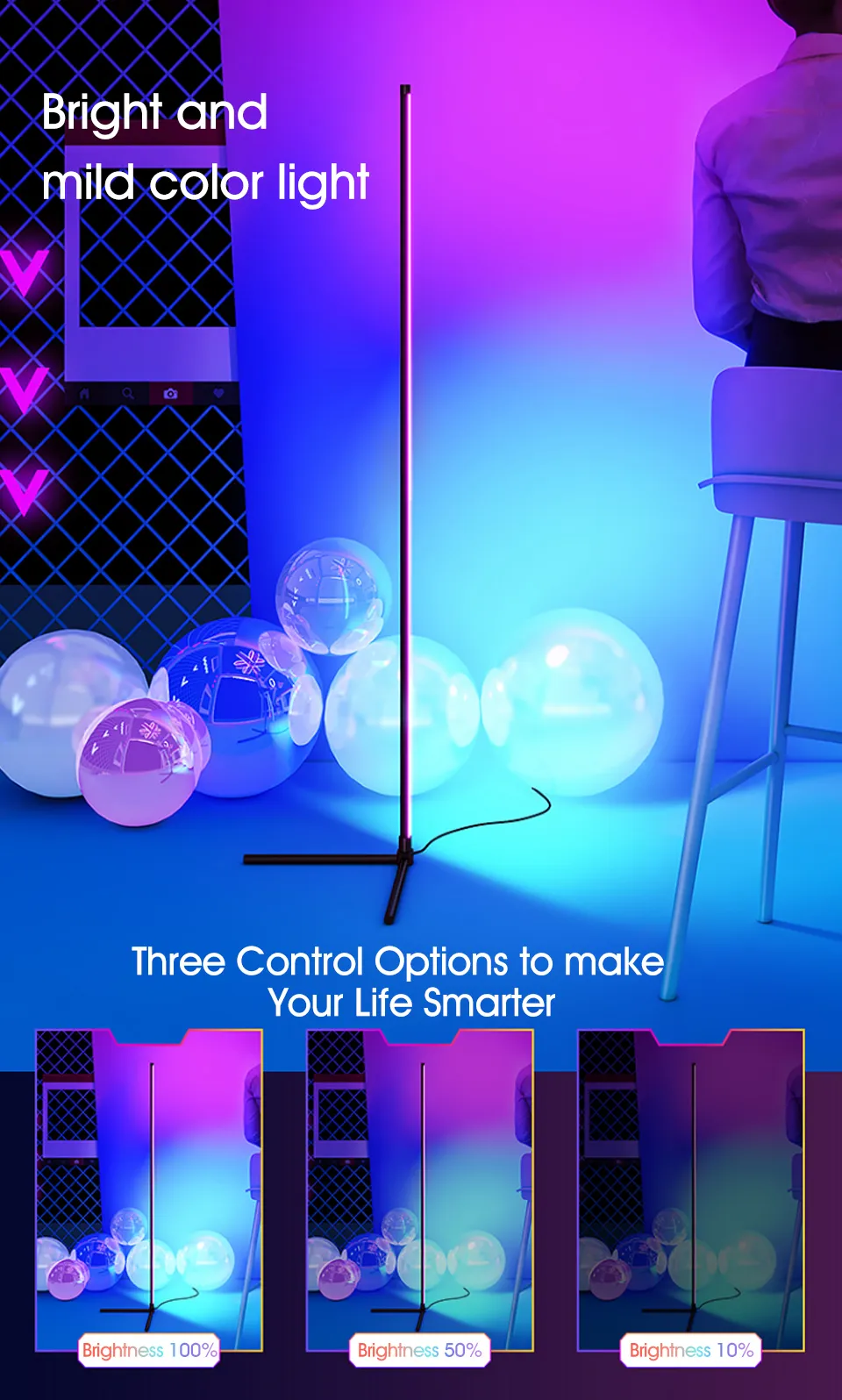 MARPOU RGBIC LED Floor Lamp with Tuya App Remote and Voice Control for ...