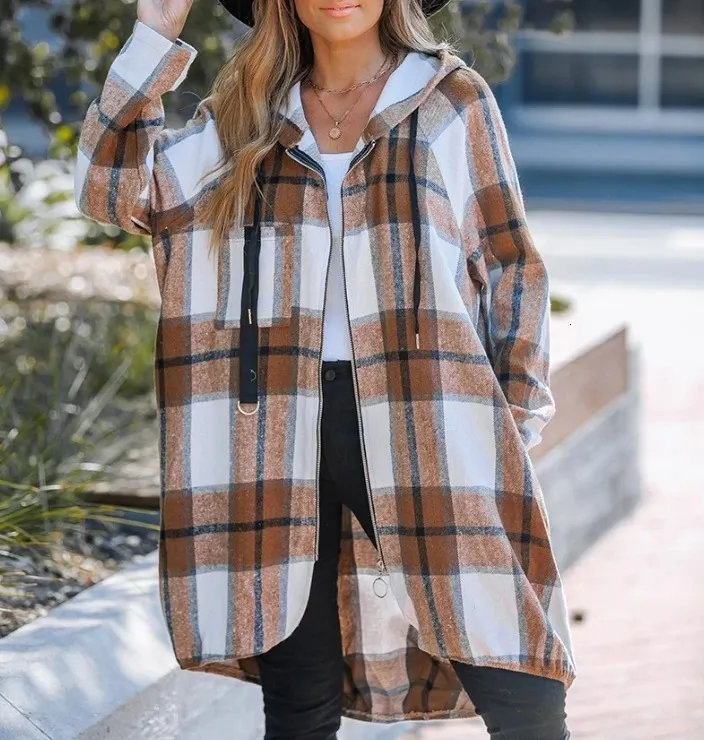 Women's Plaid Shacket Jacket: Zip Up, Long Sleeve, Oversized, Longline ...