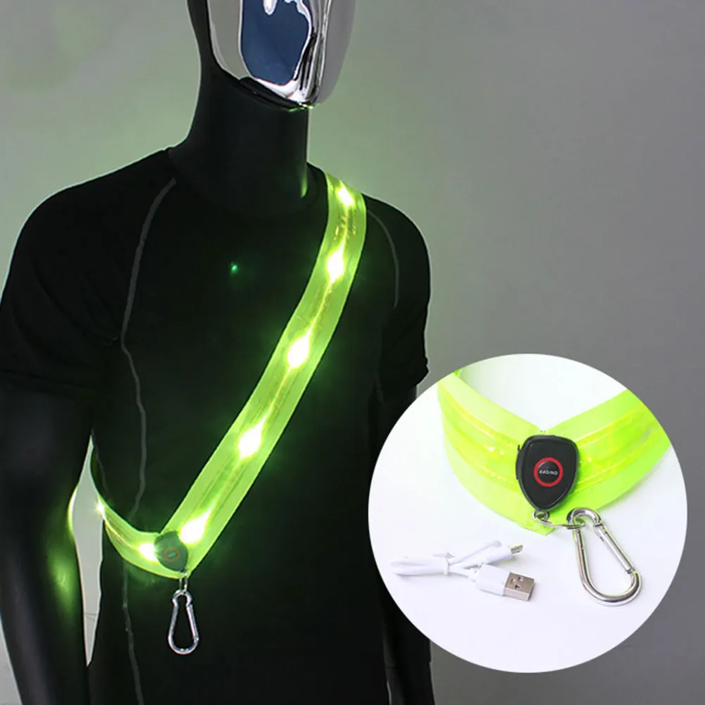 LED Reflective Running Belt with USB Rechargeable Shoulder Straps for ...