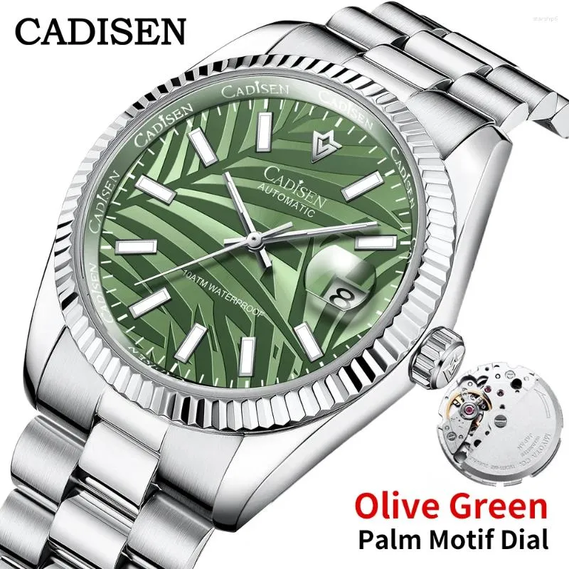 CADISEN 40mm Automatic Watch: Palm Leaf Dial, Sapphire Glass, MIYOTA 8215 Movement, Luxury Men's ...