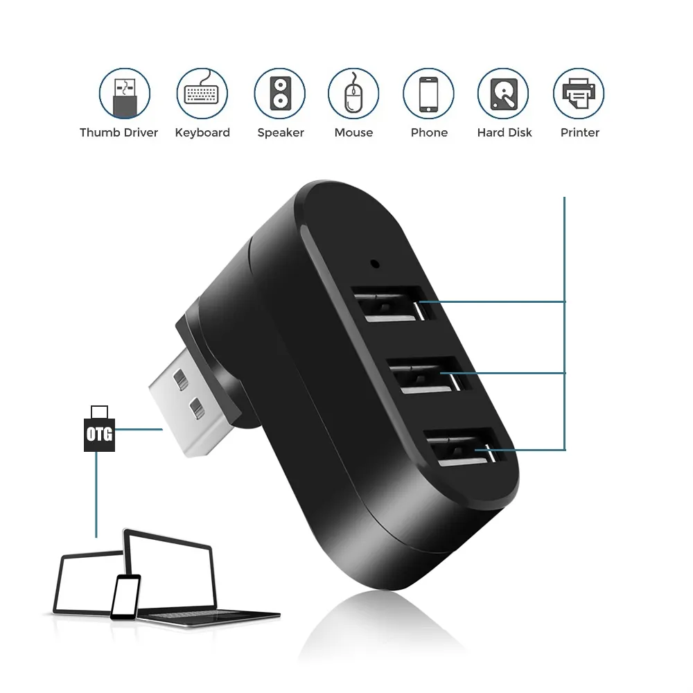 3-Port USB Hub with Rotating Design, 3.0 Adapter, 2.0 Splitter, High ...