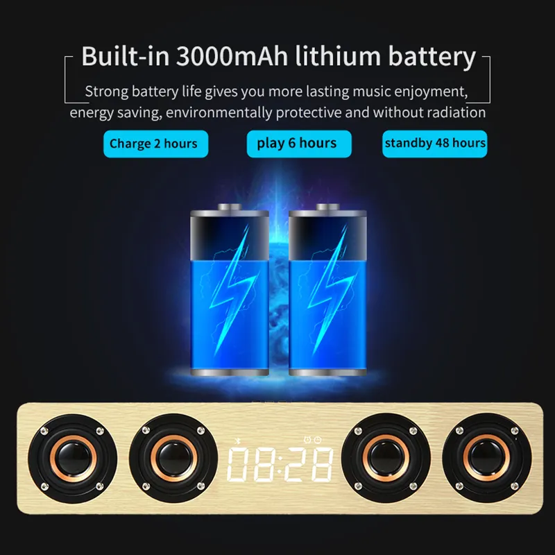 20W Wooden Bluetooth Sound Bar with 4 Speakers for TV and PC Home ...