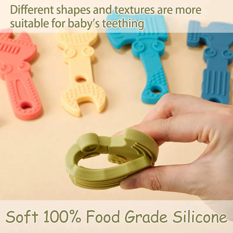Silicone Teether for Baby - 4 Pack BPA-Free Wrench Tools Necklace Pendant for Teething & Chewing ...
