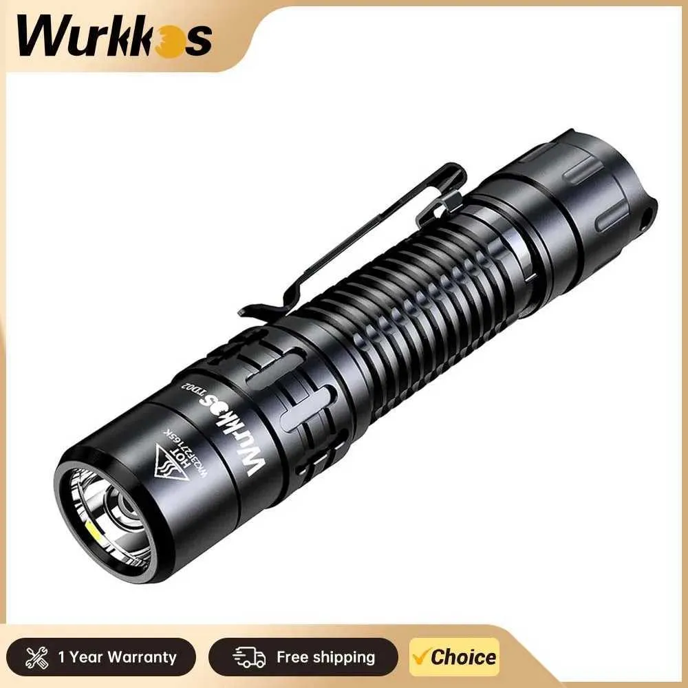 Wurkkos TD02 Tactical Flashlight 2000 Lumens Rechargeable EDC With Type ...