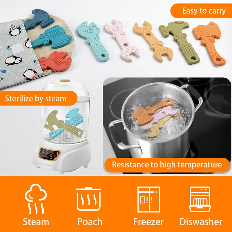 Silicone Teether for Baby - 4 Pack BPA-Free Wrench Tools Necklace ...