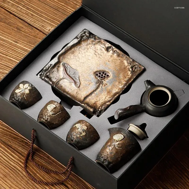 Artisan Japanese Tea Set - Rough Pottery Teapot, Teacups & Gift Box ...