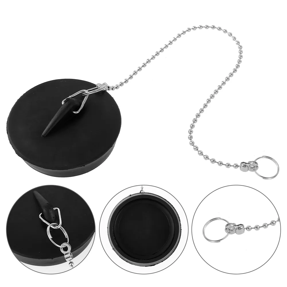 Black Rubber Bathtub Drain Plug with Chain, Anti-Leakage Sink Stopper ...