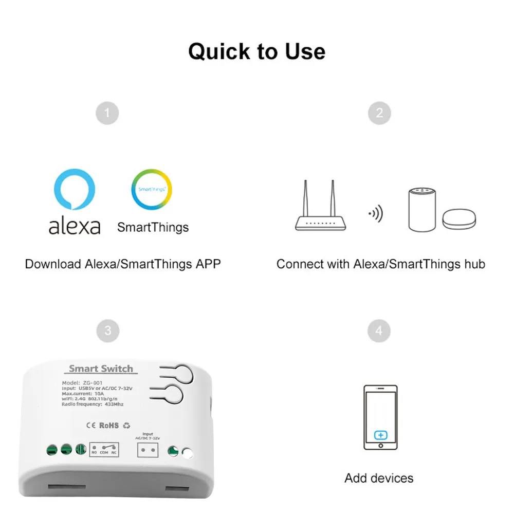 Smart Relay Switch - Alexa Compatible, Inching Feature, Wide Voltage ...