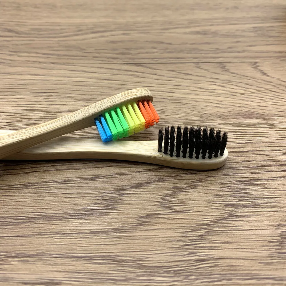 10 Eco Bamboo Toothbrushes with Colorful Bristles - Natural ...