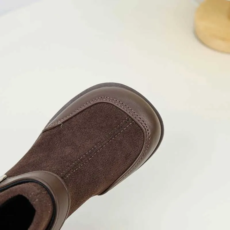 Black Patchwork Ankle Boots for Girls - Cotton, Anti-Slip, Short ...