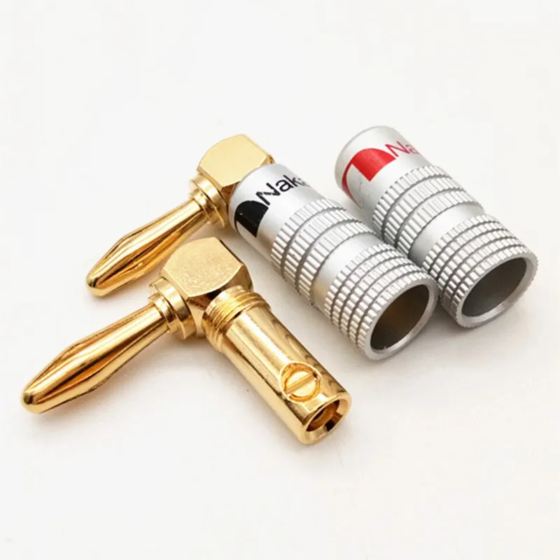 24K Gold Plated L Type Banana Plug Speaker plug adapter with 90° Right ...