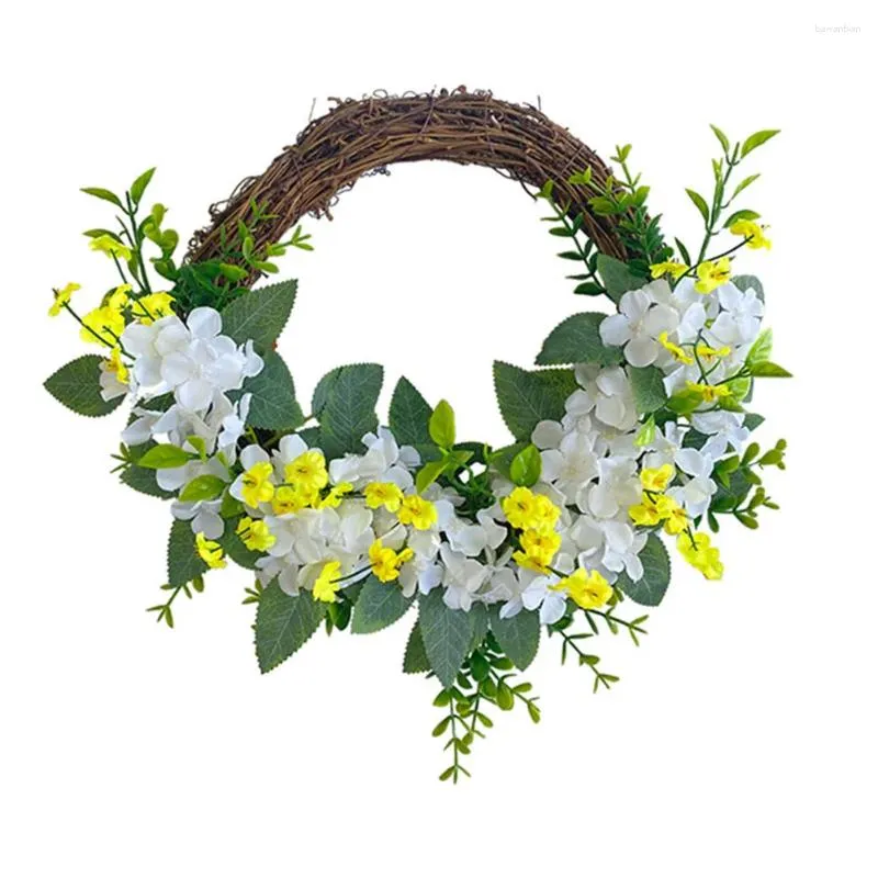 Decorative Flowers 30cm Artificial Hydrangea Wreath Rattan Garland Simulation Flower Home ...