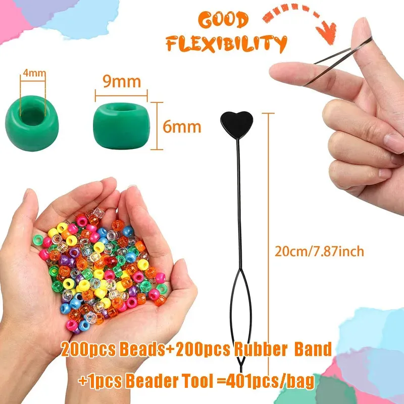 Hair Beads Kit for Kids - Rainbow Acrylic Beads, Elastic Bands ...
