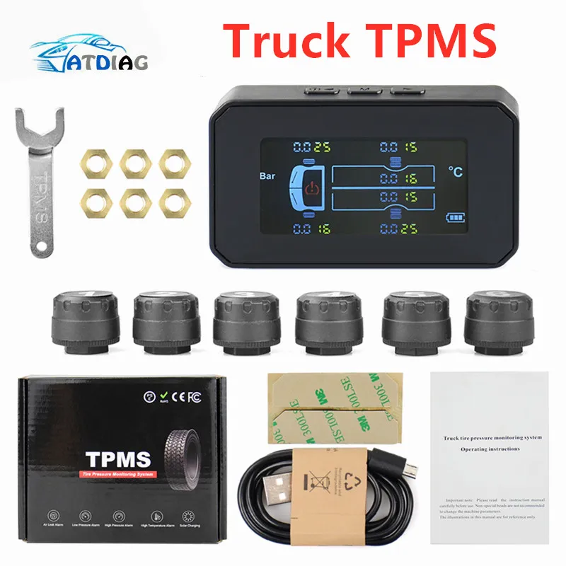 Upgraded 6 External TPMS Sensors LCD Screen Tire Pressure Monitor ...