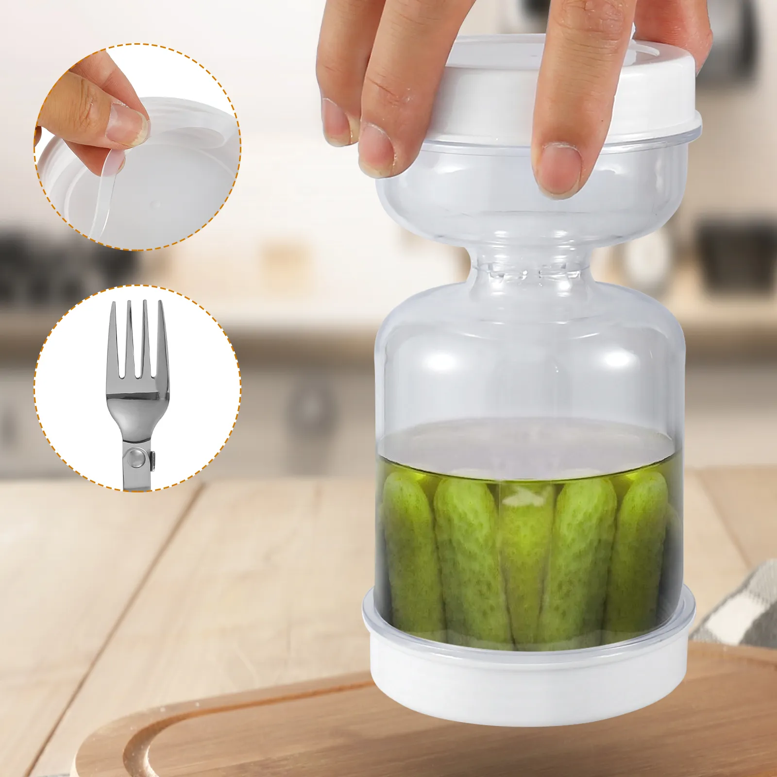 Glass Pickle Jar Strainer Flip Container | Pickle Storage Jar With Lid ...