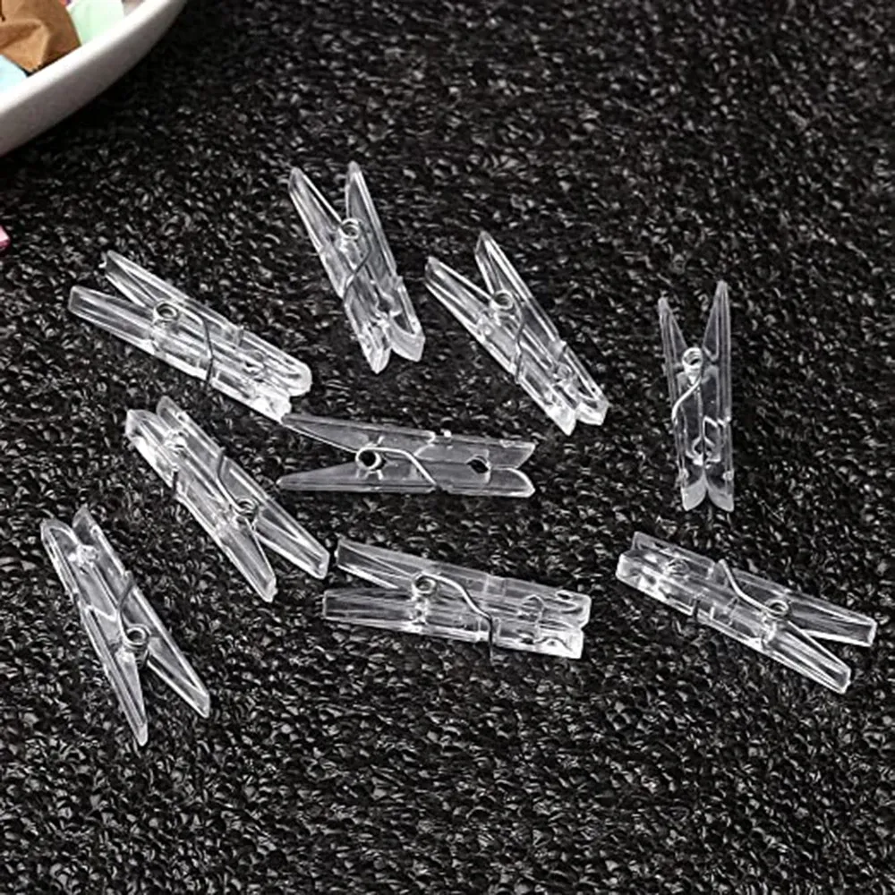 200 Mini Photo Clips Transparent Plastic Spring Clothespin Clips for ...